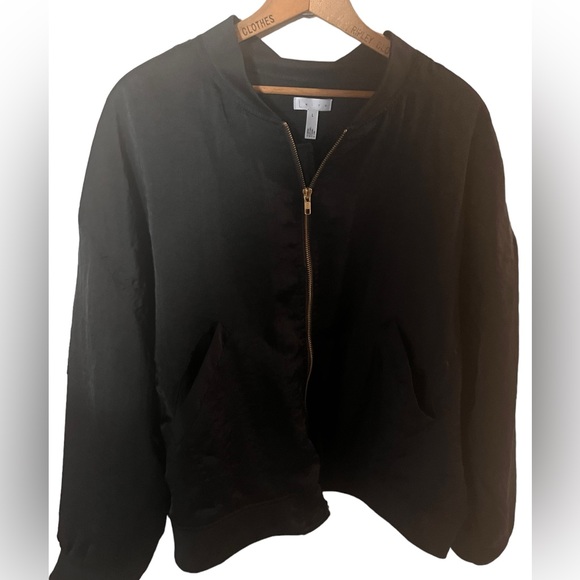 Leith | Jackets & Coats | Keith Black Silky Oversized Bomber Jacket ...